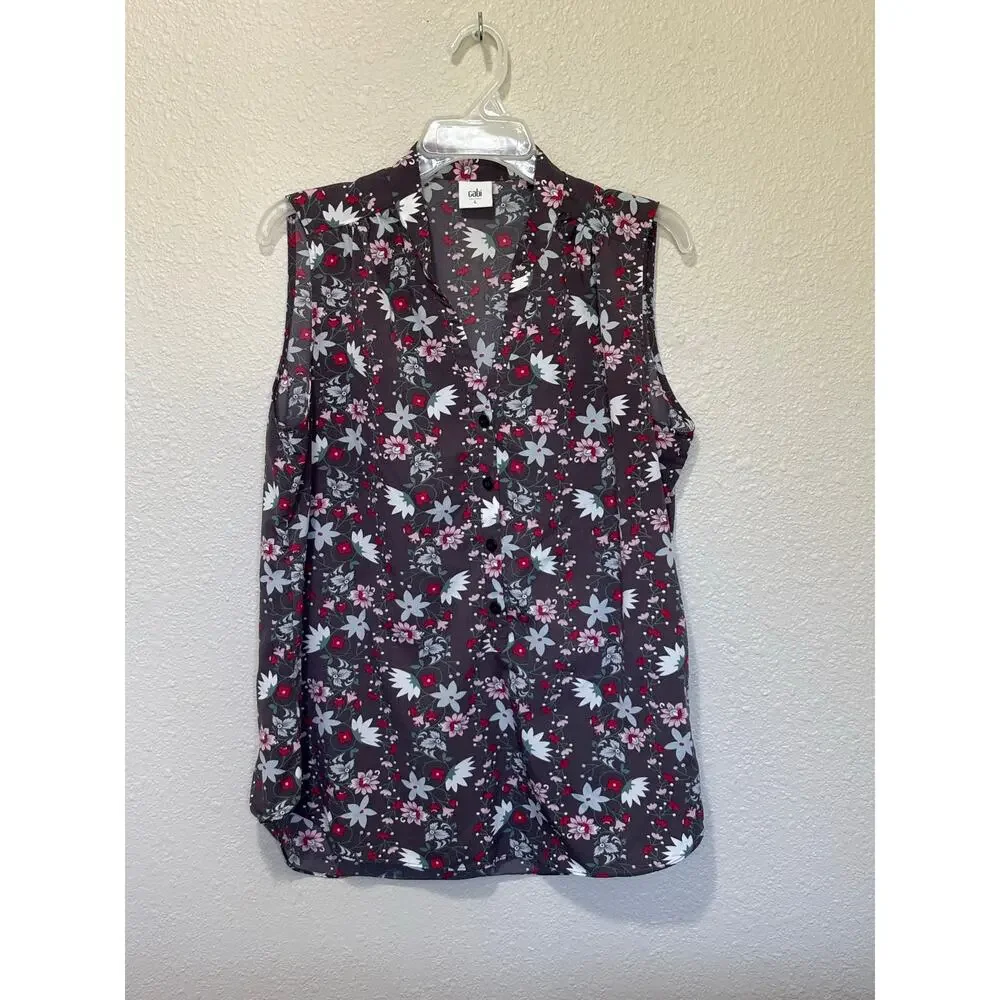CAbi | Tops | Womens Cabi Fiesta Gray Floral Sleeveless Plaza Blouse ...